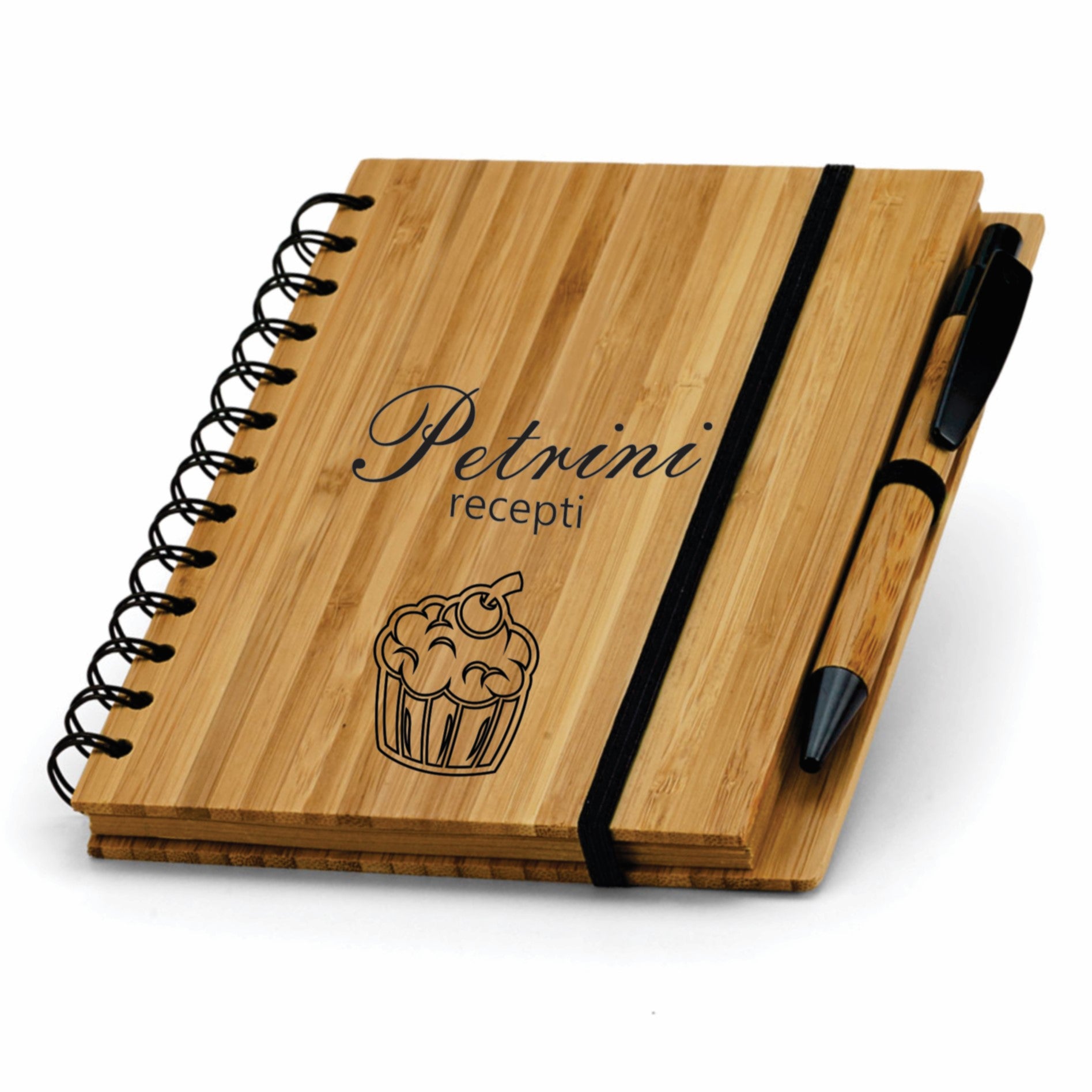 Lesen rokovnik MOJI RECEPTI z gravuro, s svinčnikom – Graverstvo Tonko